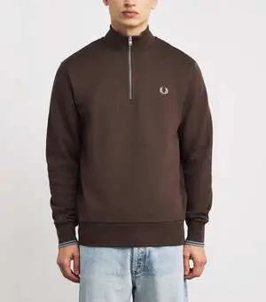 Fred Perry Cotton Quarter-zip Sweatshirt - Brown