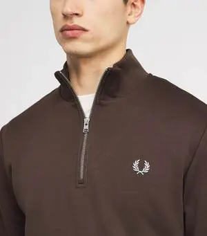 Fred Perry Cotton Quarter-zip Sweatshirt - Brown