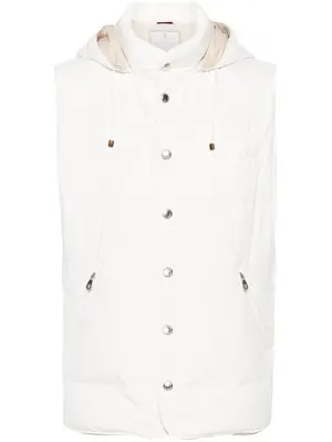 Brunello Cucinelli Detachable-hood Quilted Gilet - White