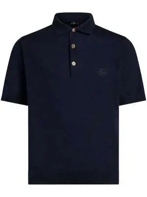 Etro Logo-embroidered Knitted Polo Shirt - Blue