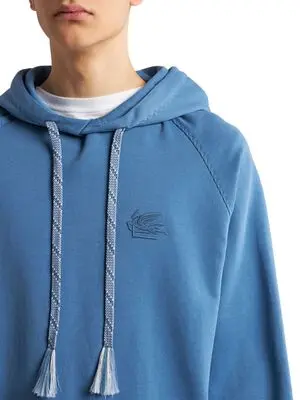 Etro Pegaso Embroidered Drawstring Hoodie - Blue
