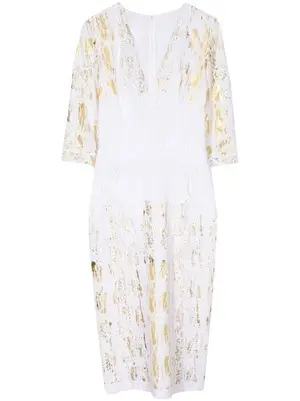 Costarellos Foil-print Linen Dress - White