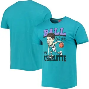 HOMAGE Lamelo Ball Heathered Charlotte Hornets Caricature Tri-blend T-shirt - Teal