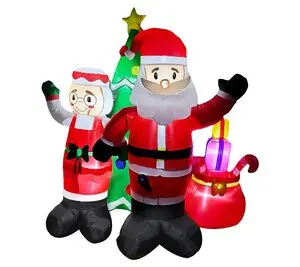 FRASER HILL FARM 6-ft. Tall Prelit Mr. And Mrs.claus With Tre - One-color