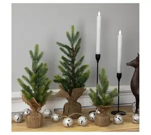 NORTHLIGHT Mini Pine Trees With Burlap Base 1 Set Of 3
