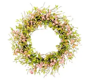 PULEO INTERNATIONAL 30' Artificial Blossoming Poppy Spring Wreath - One-color