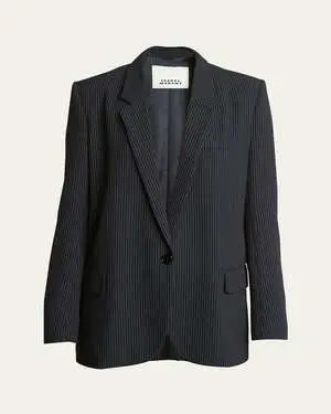 Isabel Marant Omelia One-Button Pinstripe Blazer - Midnightecru