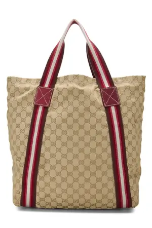 Gucci Original Gg Canvas Flat Web Tote Bag - Red