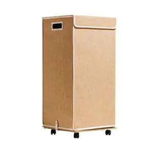 NORI Laundry Hamper With Attached Lid And Optional Wheels - Brown