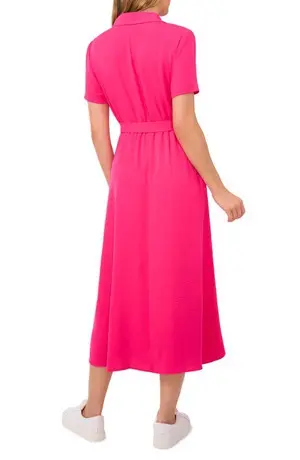 CECE DUPRAZ Tie Belt Button-up Twill Gauze Midi Dress