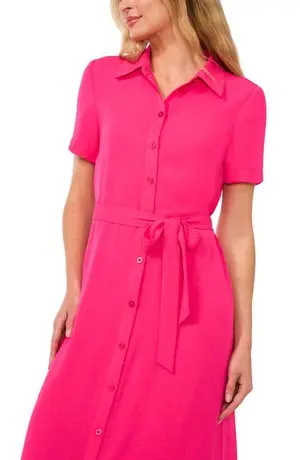 CECE DUPRAZ Tie Belt Button-up Twill Gauze Midi Dress