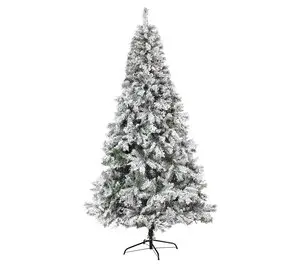 NEARLY NATURAL 8' Flocked Pine Faux Christmas T Ree - One-color