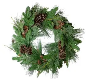 NORTHLIGHT Pine Cone And Cedar Wreath 32-inch Unlit - One-color