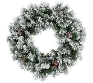 NORTHLIGHT 24' Snowy Flocked Angel Pine With Pi Ne Cones Wreath - One-color