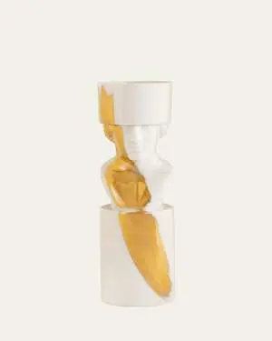 GINORI 1735 The Scholar Candleholder, White/gold Lcdc Collection - Gold Edition