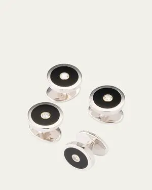 JAN LESLIE Round Onyx And Diamond Tuxedo Studs - Black