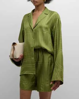 TOTEME Monogram Silk Pajama Top Open Yellow