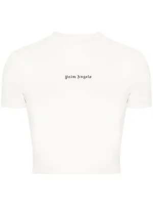Palm Angels Logo-embroidered Cropped T-shirt - Neutrals