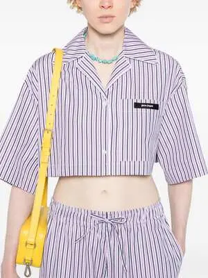 Palm Angels Logo-tag Cropped Striped Shirt