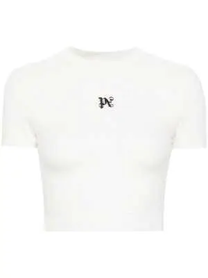 Palm Angels Logo-embroidered Cropped T-shirt - White