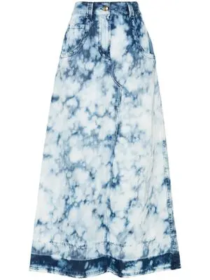 Palm Angels Acid-wash Midi Denim Skirt