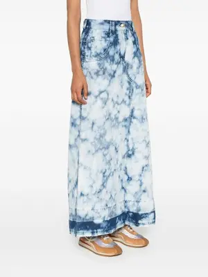 Palm Angels Acid-wash Midi Denim Skirt