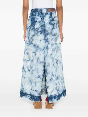 Palm Angels Acid-wash Midi Denim Skirt