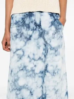 Palm Angels Acid-wash Midi Denim Skirt