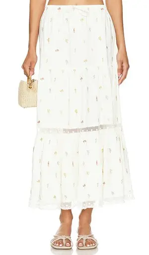 WeWoreWhat Midi Pull On Skirt - Antique White Multi
