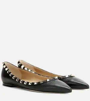 Valentino Garavani VALENTINO Rockstud Leather Ballet Flats Black
