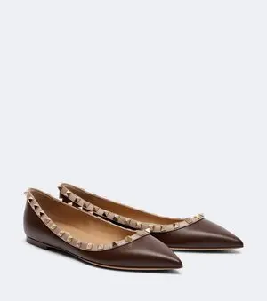 Valentino Garavani Rockstud Ballet Flats - Brown