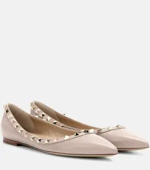 Valentino Garavani Rockstud Leather Ballet Flats - Neutrals