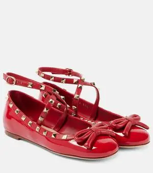 Valentino Garavani VALENTINO Rockstud Leather Ballet Flats Red