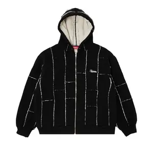 Supreme Faux Shearling Zip Up Hooded Sweatshirt - Black