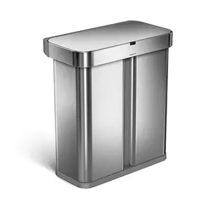 SIMPLEHUMAN 58 Liter Sensor Recycling Trash Can With Liner Pocket - Stainless