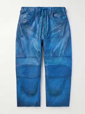 Balenciaga Biker Wide-leg Panelled Leather Drawstring Trousers - Blue