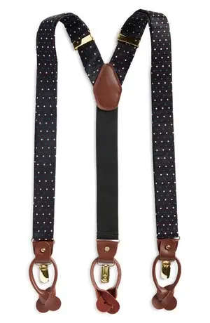 CLIFTON WILSON Polka Dot Silk Suspenders - Navy