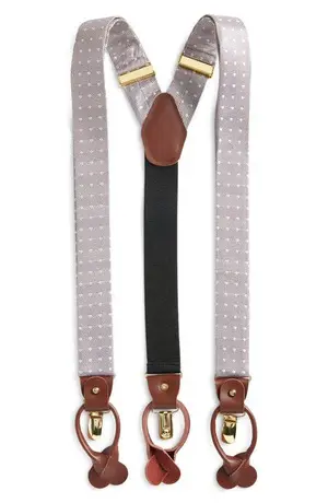 CLIFTON WILSON Polka Dot Silk Suspenders - Grey