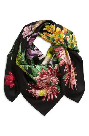 Echo Blooms Of Oceania Silk Square Scarf - Black