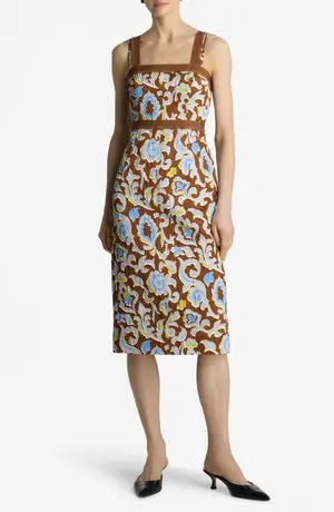 St. John Paisley Print Matelassé Dress
