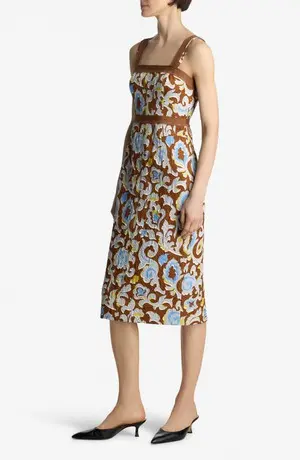 St. John Paisley Print Matelassé Dress