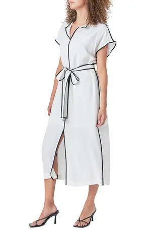 Endless Rose Contrast Binding Tie Belt Midi Dress