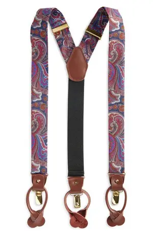 CLIFTON WILSON Paisley Silk Suspenders - Grey