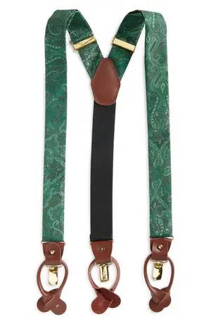 CLIFTON WILSON Paisley Silk Suspenders - Dark Green