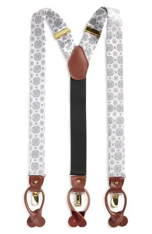 CLIFTON WILSON Silk Medallion Suspenders - Silver