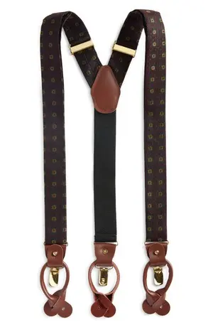 CLIFTON WILSON Floral Silk Suspenders - Maroon