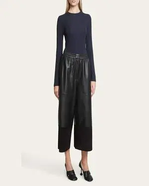 Loewe Cropped Leather And Suede Trousers