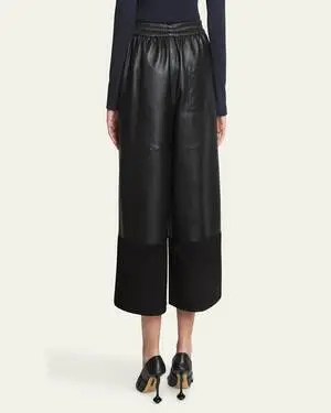 Loewe Cropped Leather And Suede Trousers