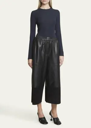 Loewe Cropped Leather And Suede Trousers