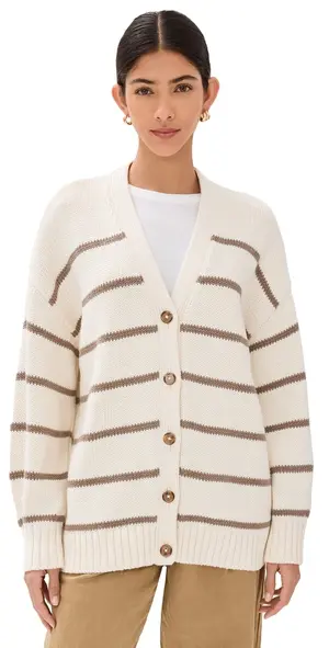 Jenni Kayne Chloe Striped Cotton Cardigan - Ivory/taupe